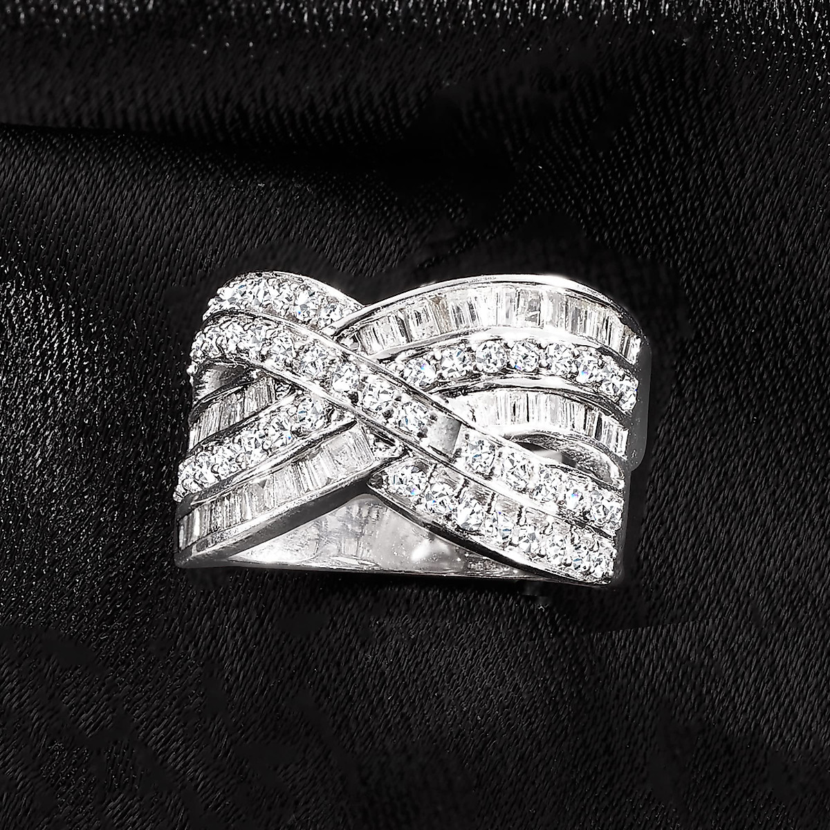 Ross-Simons 1.25 ct. t.w. Baguette and Round Diamond Highway Ring in Sterling Silver. Size 6