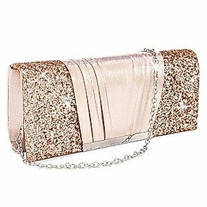 Yokawe Women's Clutch Purse Flap Glitter Evening Bag Prom Party Bride Wedding Handbag (Pink)