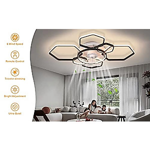 FATOLRD 41" Ceiling Fans with Lights, Modern Ceiling Fan with Dimmable LED and Remote, Bladeless Low Profile Ceiling Fan Lights Reversible Blades 6 Wind Speed Timing for Bedroom (Black)