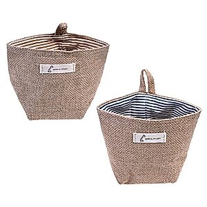 Cosmos 2 Pcs Mini Hanging Storage Bag Cotton Linen Small Storage Basket Decor Bin Bag for Wall Door Closet