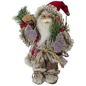 12-Inch Standing Outdoor Santa Christmas Figure with Fur Boots and Presents