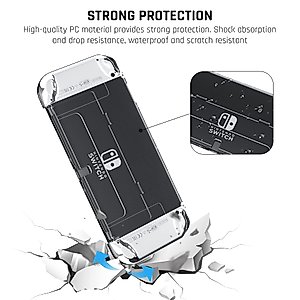 FANPL Improved Version Transparent Case for Nintendo Switch OLED Model 2021, Protective Case Cover Compatible with Switch OLED, Clear Crystal Flip Shell with 1 Screen Protector 8 Thumb Grip Caps