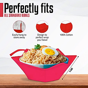 Set of 5 Bowl Holders, Cotton Huggers for Microwave, Cozy and Heat Resistant, Multicolor Bowl Holders, Heating or Warming Soup and Other Foods, Machine Washable, Oven Mitt Included