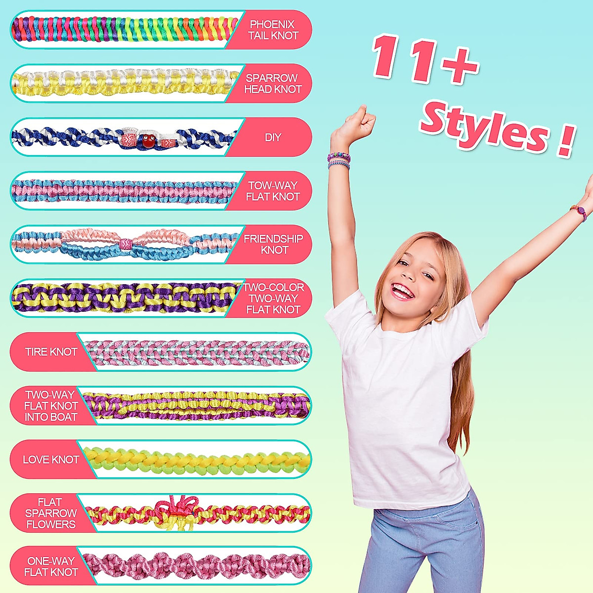 Friendship Bracelet Making Kit for Girls - DIY Arts and Crafts Toys for 6 7 8 9 10 11 12 Years Old, Cool Bracelet String Making Kits for Travel Activity, Best Birthday Gifts for Teen Girls