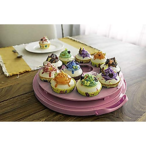 Red Co. 11 inch Cake & Cupcake Muffin Carrier Holder with Collapsible Handles, Pink Tray/Clear Lid