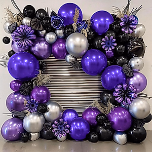 Purple Black Silver Balloon Garland - Double Stuffed Dark Purple Black Balloons Metallic Purple Silver Balloons Lavender Lilac Balloon Arch Kit for Birthday Baby Shower Anniversary Wedding Party Decor