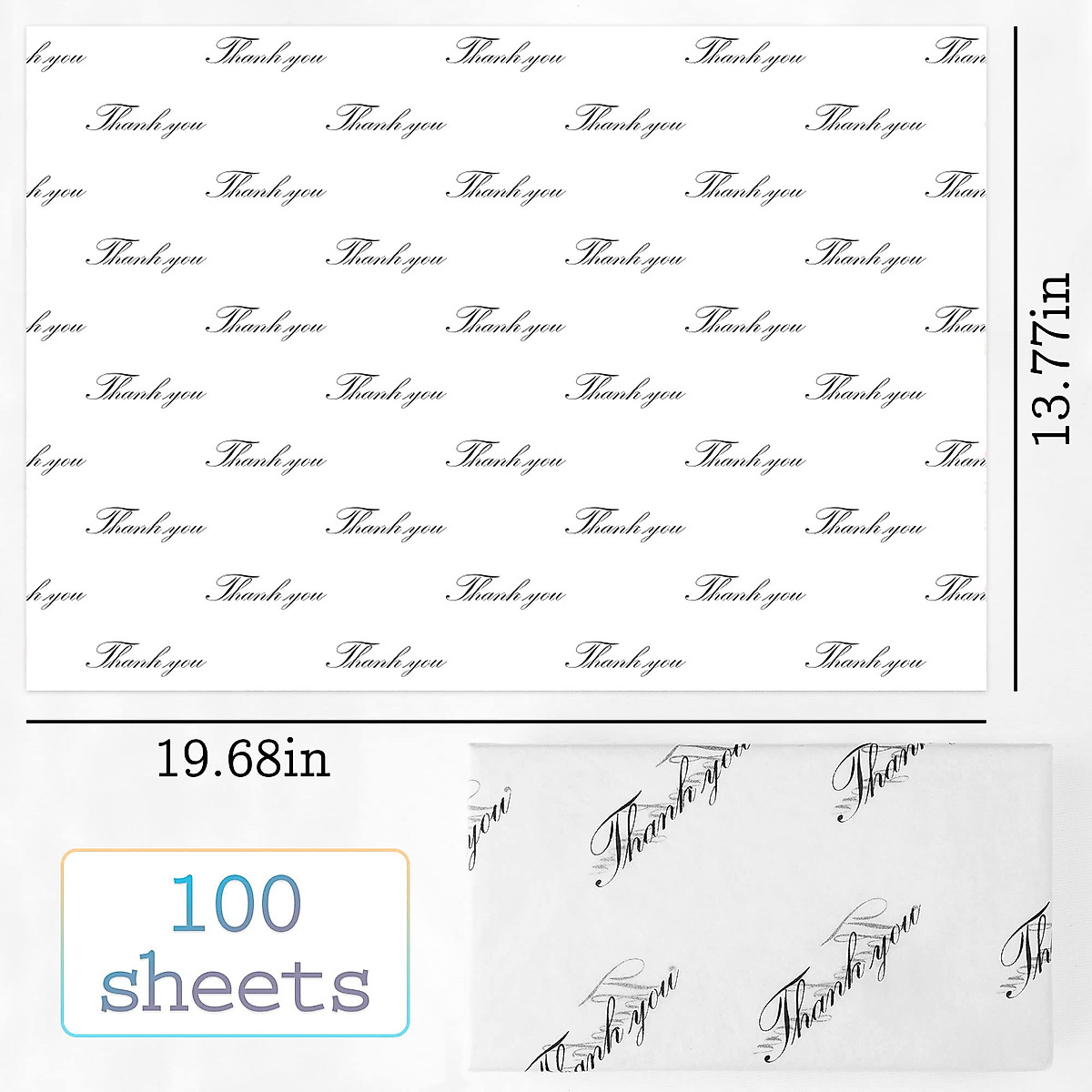 MR FIVE 100 Sheets White with Black Thank You Tissue Paper Bulk,20" x 14",Black Thank You Tissue Paper for Packaging and Gift Bags,Black Thank You Packaging Tissue Paper for Small Business