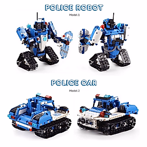 BARY'S Building Robot Remote Control Kit Creation STEM Kids Education 2 in 1 Police Car RC Discovery DIY Science Toy Experiment Assembly Robotics Set Boys & Girls 6+ Gift 556 Pieces to Build