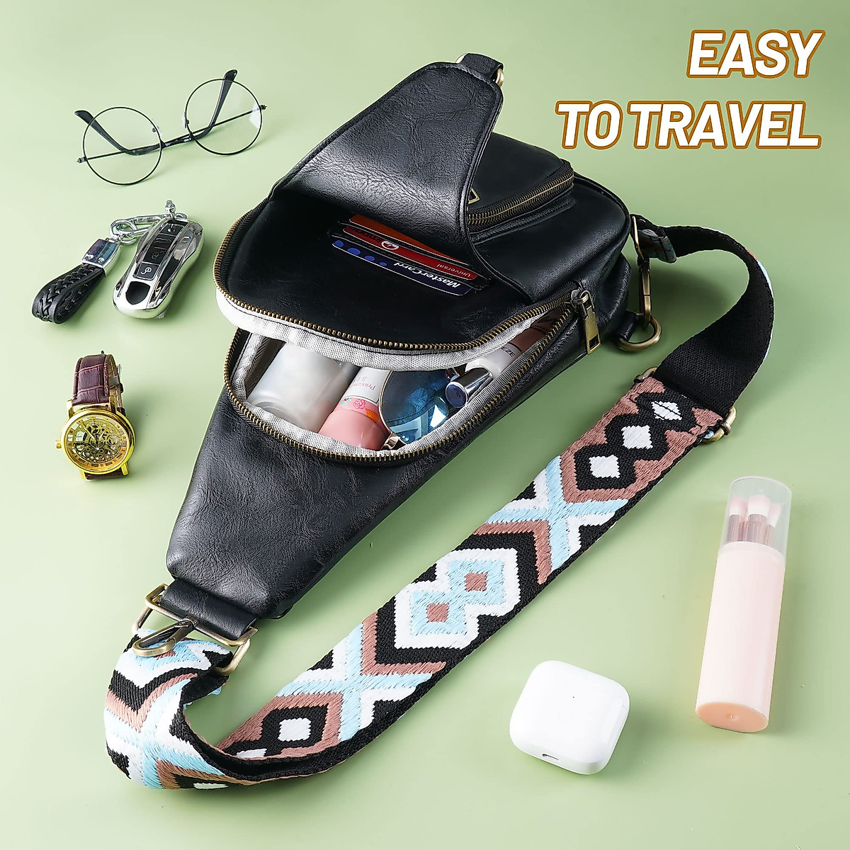 KFXFENQ Sling Bag for Women PU Leather Sling Bags for Women Crossbody Fashion Sling Backpack Multipurpose Chest Bag for Women (1-Brown)