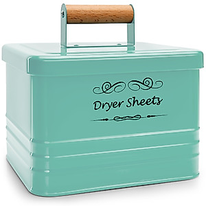 ELITAPRO Dryer Sheets Holder for Laundry Room - Farmhouse Dryer Sheet Box with Lid - Laundry Room Decor & Accessories - Metal Dryer Sheet Container for Laundry Room Organization & Storage (Mint)