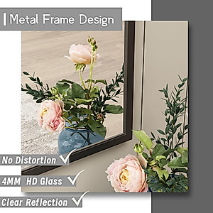 JNFUZ 20"x30" Farmhouse Bathroom Mirror, Rustic Mirror with Metal Frame Wall Mirrors for Living Room, Entryway, Hallway, Bathroom Vanity Mirrors for Over Sink(Black, 20×30)