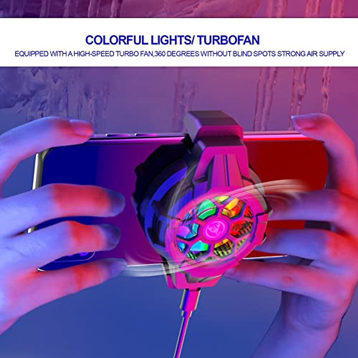 Phone Cooler,Ultra Quiet Cell Phone Radiator with Full Color LED Lights, USB Charging Cable and a High Speed Fan for 2.56in-3.34in (Width) Mobile Phones(White)