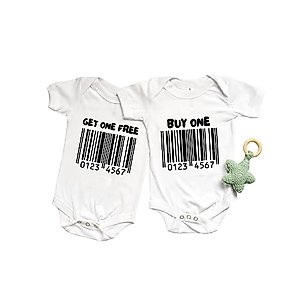 Buy one get one free barcode funny baby boy girl bodysuits twin set (12 Month US)