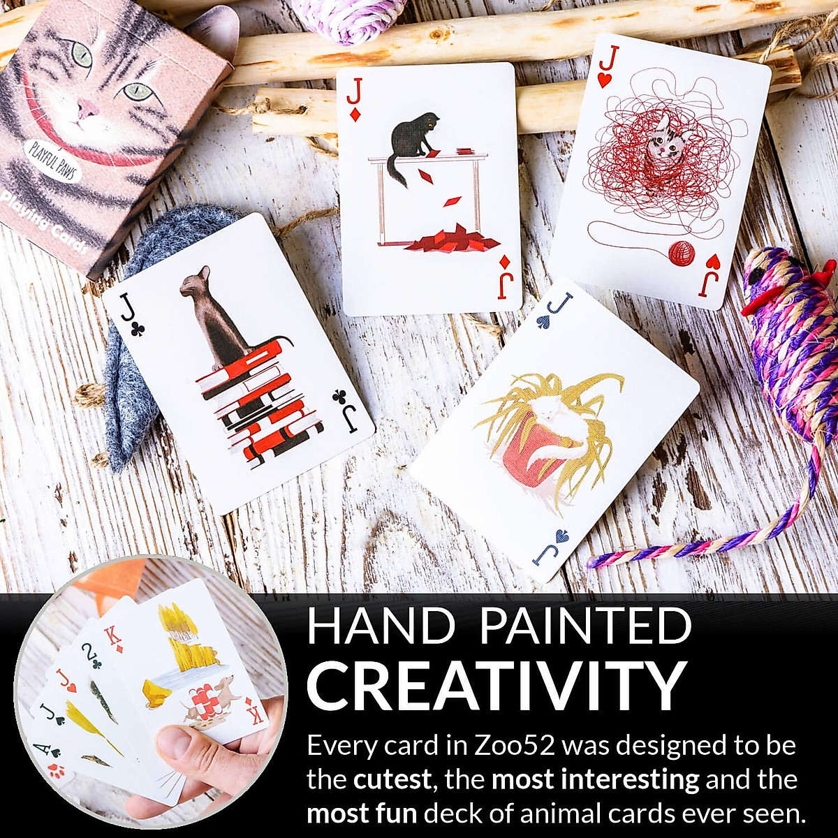 Zoo52 Playful Paws Playing Cards – Beautiful Cat & Dog Deck of Cards with Free Card Game eBook, Hand Illustrated Water Color Poker Cards. Unique Box and Intricate Detail for Cool