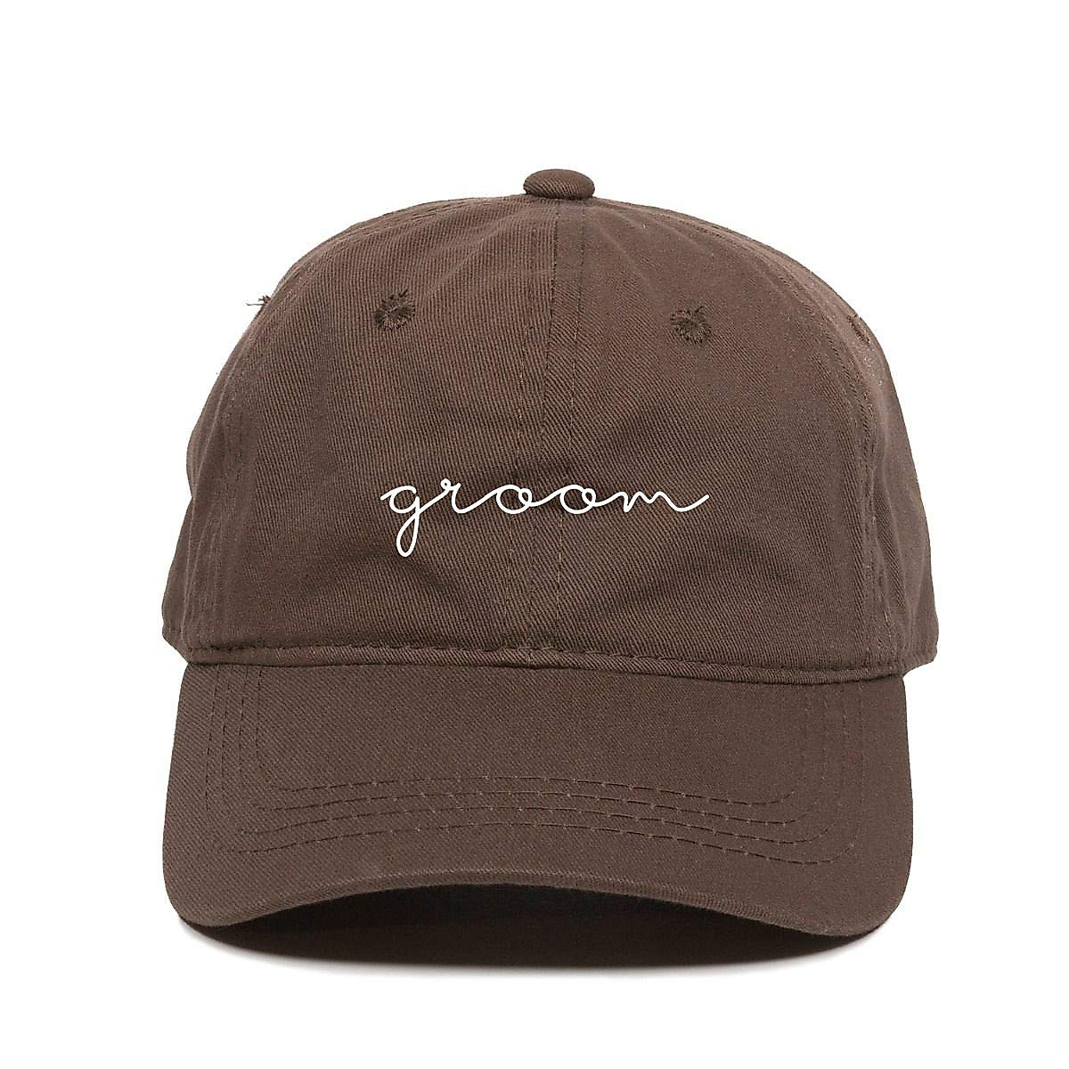 DSGN By DNA Groom Cursive Dad Baseball Cap Embroidered Cotton Adjustble Dad Hat Brown