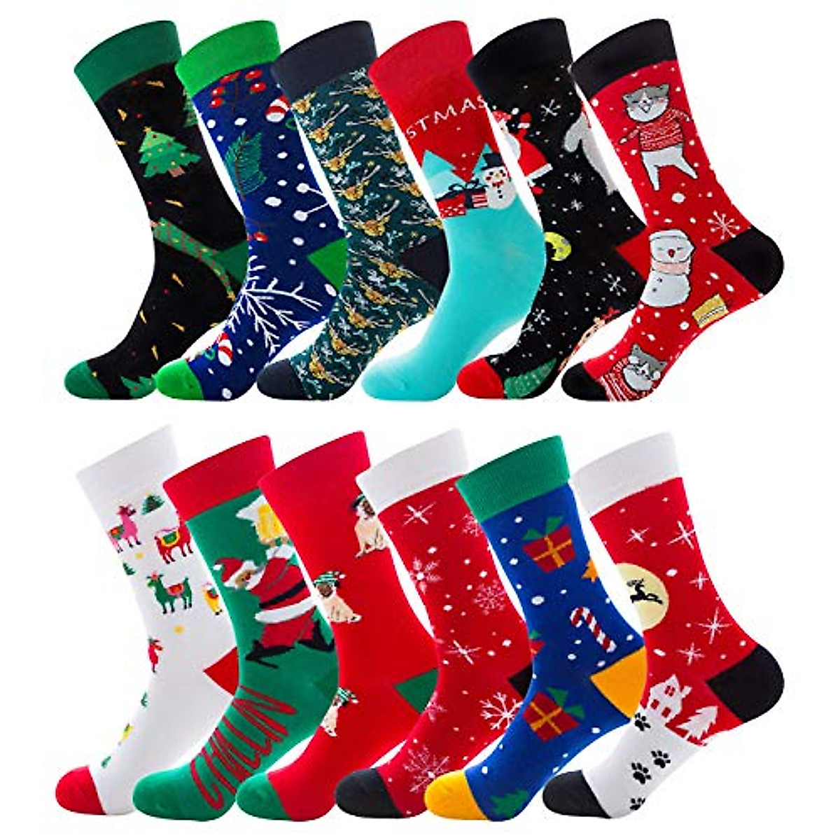 Gellwhu Men's Christmas Socks, Christmas Gifts for Men Women Stocking Stuffers Large Holiday Fun Novelty Cotton Socks (12 pairs socks)