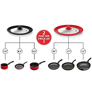 Universal Lid for Pots and Pans, Silicone Lids for Pots and Pans, Pan Lids, [Pack of 2], Frying Pan Cover- Replacement Lids Fits 7-12 inch, Black & Red