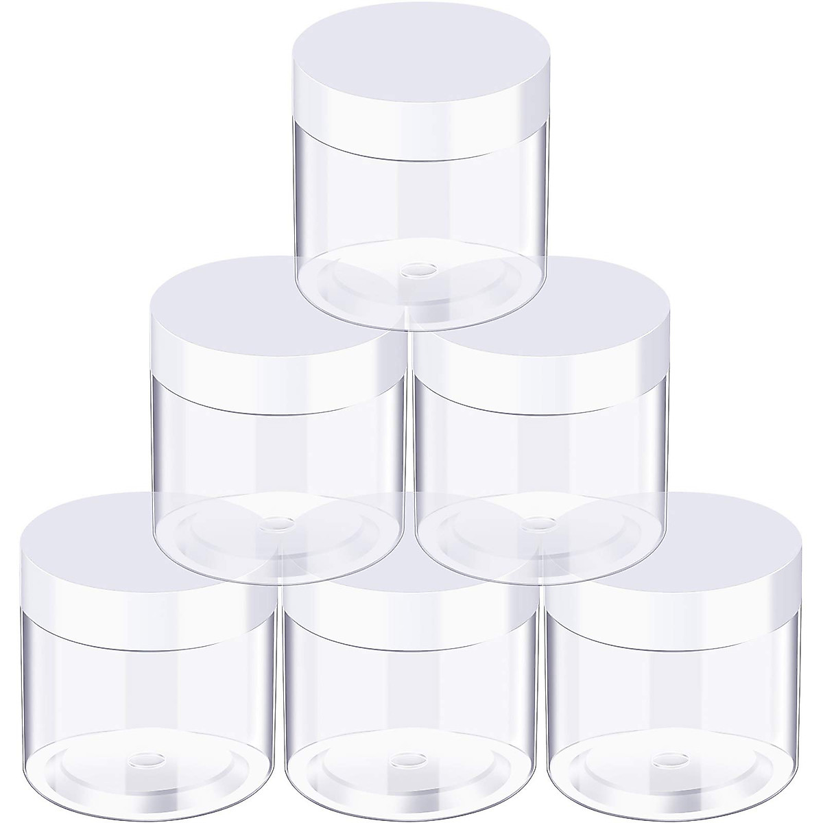 6 Pack Clear Container with Lids Small Plastic Pot Jars Wide Mouth Round Leak Proof Plastic Container Jars with Lid for Travel Storage, Eye Shadow, Nails, Paint, Jewelry (White,3 oz)
