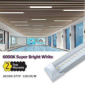 HOLDWILL 24 Pack LED Shop Light Fixture, 4FT 24W 6500K, Cool White, Clear Cover, Hight Output, Linkable Shop Lights, T8 LED Tube Lights, LED Shop Lights for Garage 4 Foot with Plug Cable