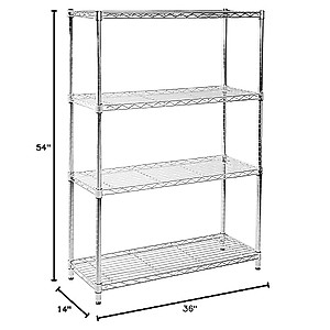 Seville Classics 4-Tier UltraZinc NSF Steel Wire Shelving, 14" D x 36" W x 54" H