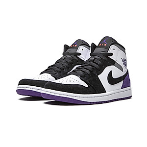 Nike Men's Air Jordan 1 Mid Se Court Purple Suede, White/Court Purple/Black, 7.5