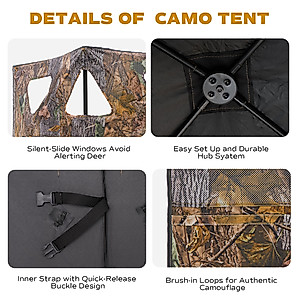 RPNB Hunting Blind, Two-Panel Easy Setup Ground Hunting Blinds, Pop-Up Camouflage Hunting Blinds with Noise-Free Windows, One-Way See-Through Dual Hub Stakeout Hunting Screen