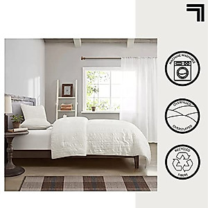 SHARPER IMAGE All Season Down Alternative Crinkle 3 Piece Comforter and Sham Set -Made with Recycled Fibers, King, White