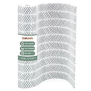 Glotoch Premium Non Slip Shelf Liner, Non Adhesive Drawer Liner, Waterproof Shelf Liners for Kitchen Cabinets, Drawer, Fridge, Wire Shelving, Pantry-12" X240", Heavy Duty, White and Green Herringbone
