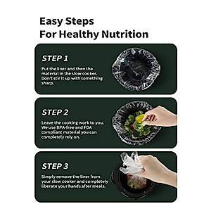 KOOC Small Slow Cooker, 2-Quart, Free Liners Included for Easy Clean-up, Upgraded Ceramic Pot, Adjustable Temp, Nutrient Loss Reduction, Stainless Steel, Black, Round…