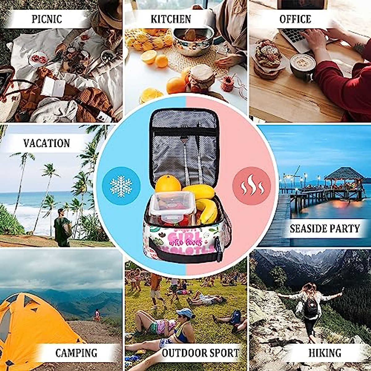 UTtitr Insulated Lunch Bag Who Loves Axolotls Reusable Lunch Box Portable Leak-Proof Lunch Container Meal Prep Organizer Cooler Bag With Bottle Holder For Men Women Work Friends Picnic Hiking Camping