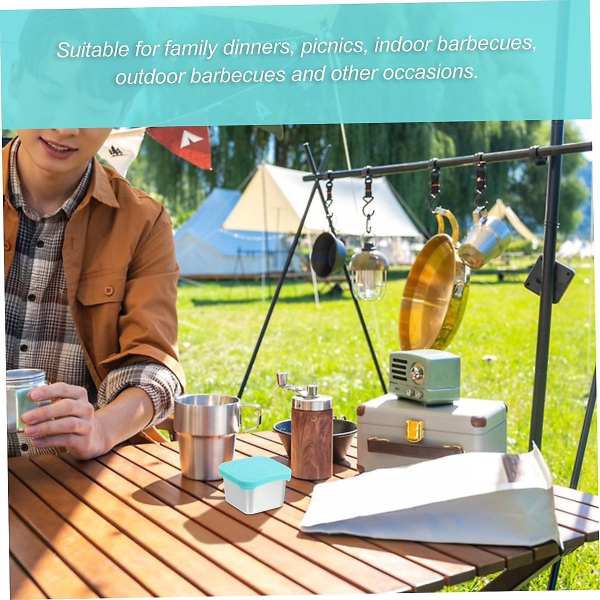 BIUDECO Family Dinner Picnic Essential 4pcs Stainless Steel Salad Dressing Boxes Leakproof Condiment Containers with Silicone Seal for Travel