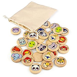 Ulanik Wild Animals Matching Memory Game for Toddlers Age 3 + Year Old Preschool Wooden Board Games for Kids 4-8 Learning & Education Toys — 30 Chips, 1.57 in
