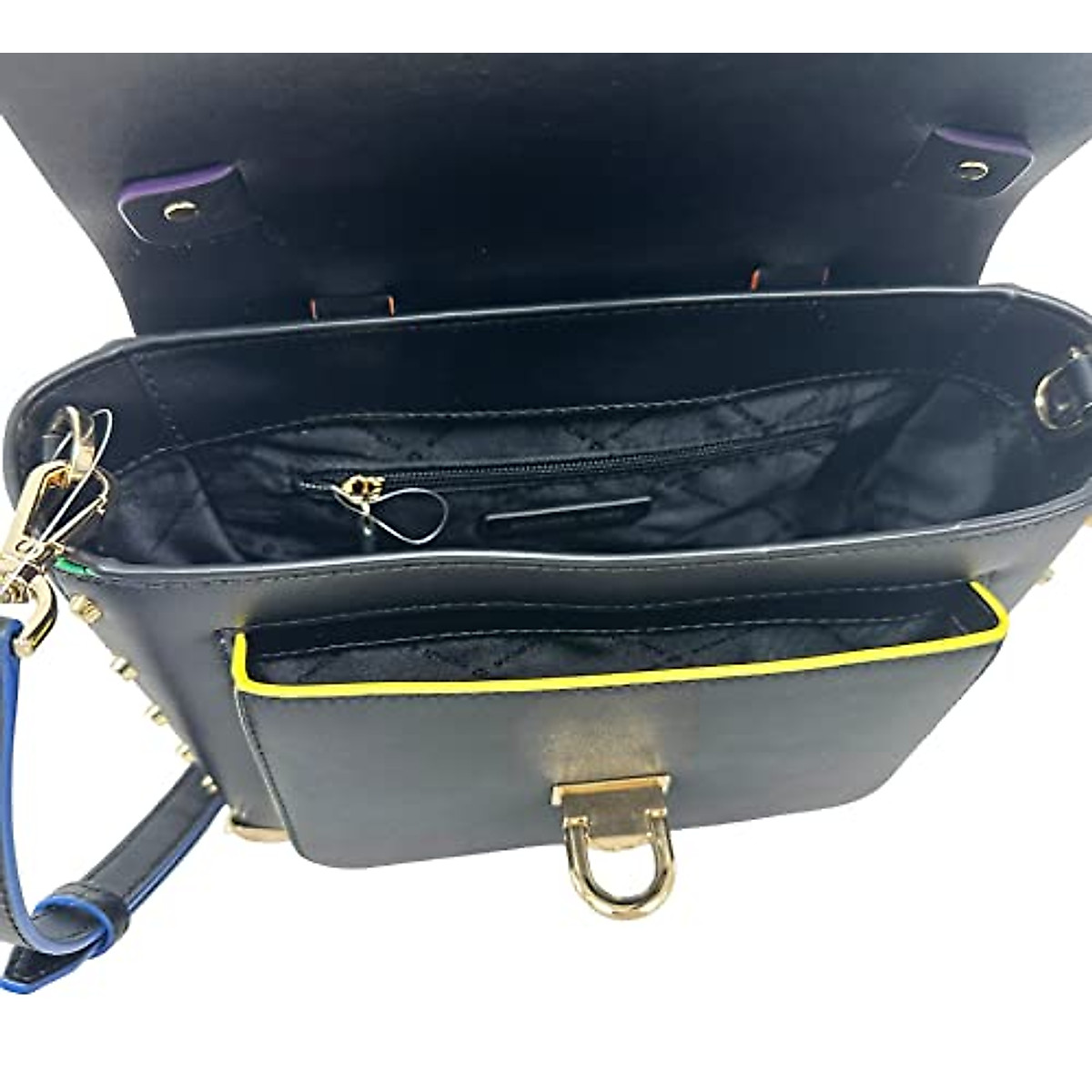 Michael Kors Manhattan Medium Black Contrast Trim Leather Satchel Purse Handbag