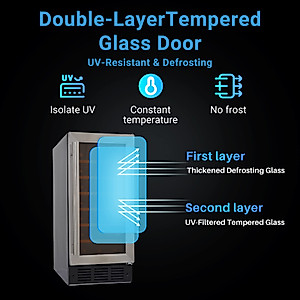 Techomey 15 Inch Wine Fridge Under Counter 31 Bottle, Upgraded Built in Wine Cooler Refrigerator for Home Freestanding with Digital Thermostat, Glass Door, Stainless Steel, Black