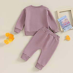 FIOMVA Daddys Girl Baby Clothes Toddler Fall Winter Outfits Sweatshirt Pants 2 Piece Set Shirt Sweatpants Suit (H Embroidered Daddy's Girl Purple, 2-3 Years)