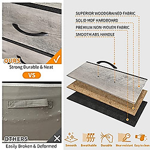 WELLJOYDIRECT Fabric Storage Drawer, Chest of Drawer Storage Tower, Tall Dresser for Bedroom,Hall, Entryway, Fabric Organizer Unit with Sturdy Steel Frame,Wood Top,4 Fabric Bins,Easy Pull Handle Gray