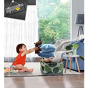 HKEC Rectangle Green Storage Basket,Clothes Basket with Handles, Collapsible Storage Box,Cute Canvas Toy Bin for Kids,Gift Basket,Room Decor(Banana leaf)