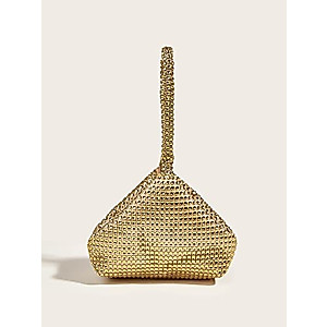 Verdusa Women's Rhinestone Evening Handbag Mini Bag Clutch Purse Gold one-size