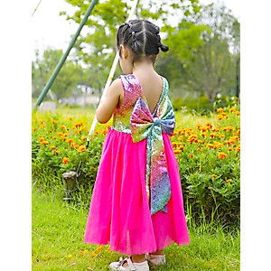 Cilucu Flower Girl Dress Baby Toddlers Sequin Dress Tutu Kids Party Dress Bridesmaid Wedding Gown Birthday Dress Rainbow Hot Pink 4T-5T