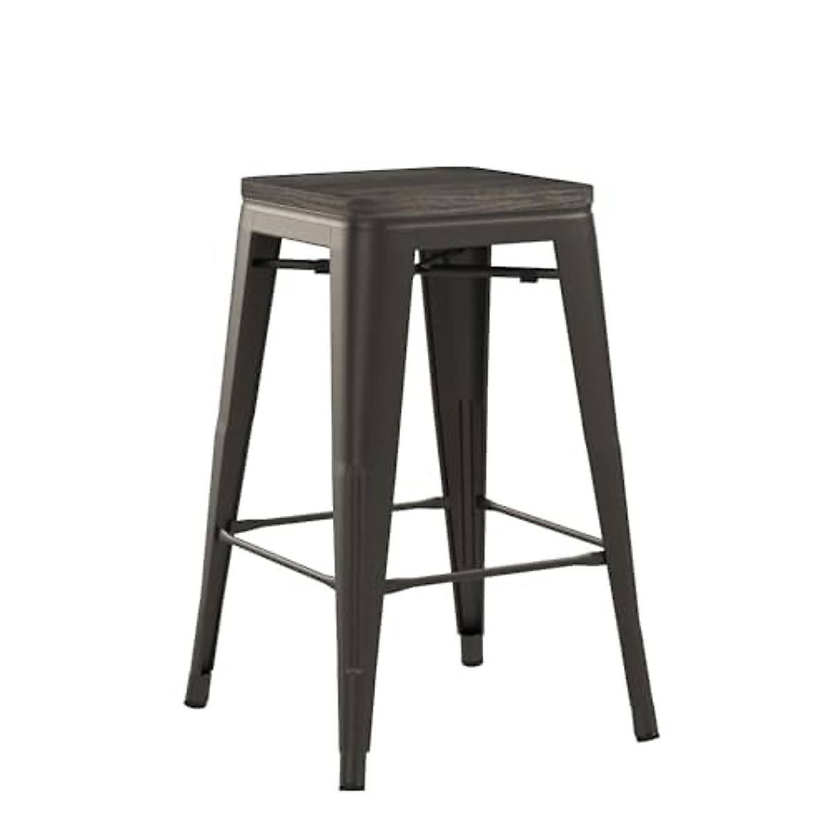 Yaheetech 24 inches Metal Bar Stools Counter Stool Indoor/Outdoor Stackable Barstools Counter Wood Top/Seat Bar Stools Set of 4, Gunmetal