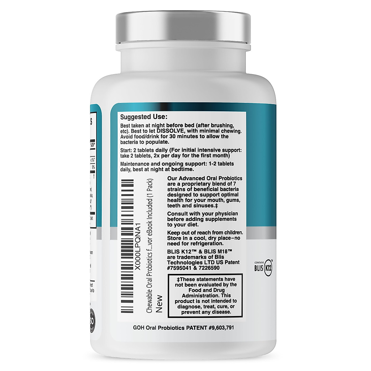 Oral Probiotics for Mouth Bad Breath Treatment for Adults: Dentist Formulated Advanced Oral Probiotics for Teeth and Gums with BLIS K12 M18-60 Chewable Oral Health Probiotics Supplement Tablets Mint