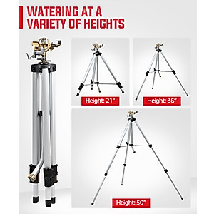 YAMATIC Impact Sprinkler on Adjustable Tripod Base, 360 Degree Large Area, Heavy Duty Adjustable Pulsator Sprinkler for Lawn, Yard and Grass Irrigation, Spray up to 20-90ft(Brass Head)