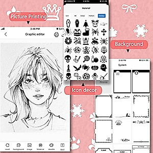 LetSketch Mini Sticker Maker, Thermal Picture Inkless Printer, Sticker Printer, Wireless Bluetooth Receipt Printer, 300DPI for Journal Book/Note/Label/Photo(7 Rolls Thermal Paper)