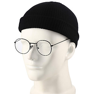 SATINIOR 2 Pieces Winter Short Fisherman Beanie Hat Trawler Beanie Watch Hat Edge Skullcap for Men (Black and Yellow)