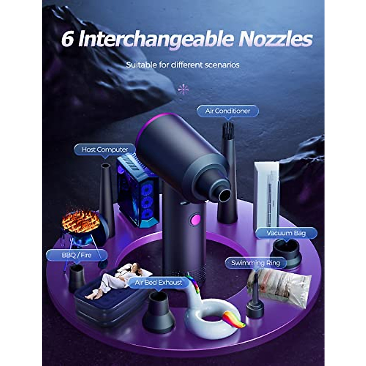 Evaline Compressed air Duster - 3 Gear Adjustable 100000RPM Electric with LED Light, Cordless Blower for Computer Keyboard Car Cleaning Kit 9000mAh Rechargeable Dust Remover, Black