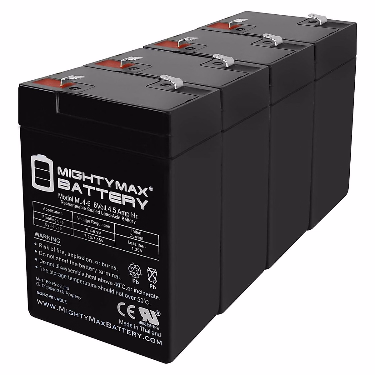 Mighty Max Battery 6V 4.5AH SLA Replacement for BB Battery BP4.5-6, BP5-6 - 4 Pack
