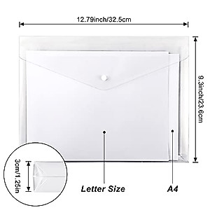 EOOUT 12pcs Plastic Envelopes, Clear Folders, Expandable Gusset and Plastic Waterproof Envelope with Snap Button Closure, Letter Size, A4 Size, for School and Office Suppiles