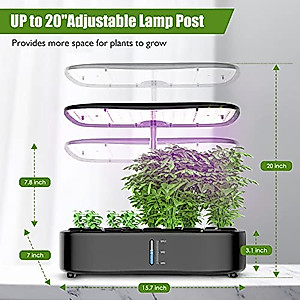 Hydroponics Growing System with 12 Pods,Large Herb Garden Kit Indoor with Grow Lights,Indoor Herb Garden with Quiet Water Pump,Automatic Timer,Height Adjustable Up to 20",Indoor Garden Gift Home Decor