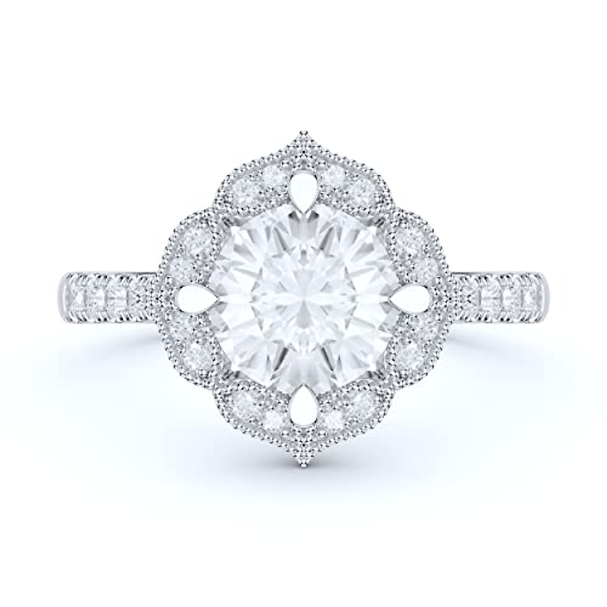 PRSTANI 10K White Gold Vintage Milgrain Romantic Petals Halo 1.0 CT Simulated Diamond Engagement Ring (8)