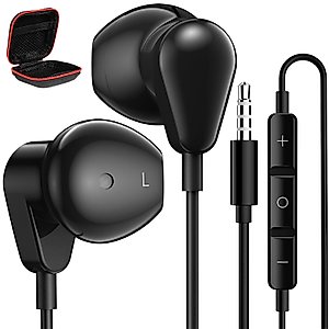 3.5mm Headphones Wired Earbuds with Microphone Hi-Fi Noise Canceling for Mac Mini Google Pixel 5A 4A 3A Moto G Power Pure Samsung S10 S9 S8+ A03s A52 A25 A15 A14 A13 OnePlus Nord N200 iPhone 6s, Black